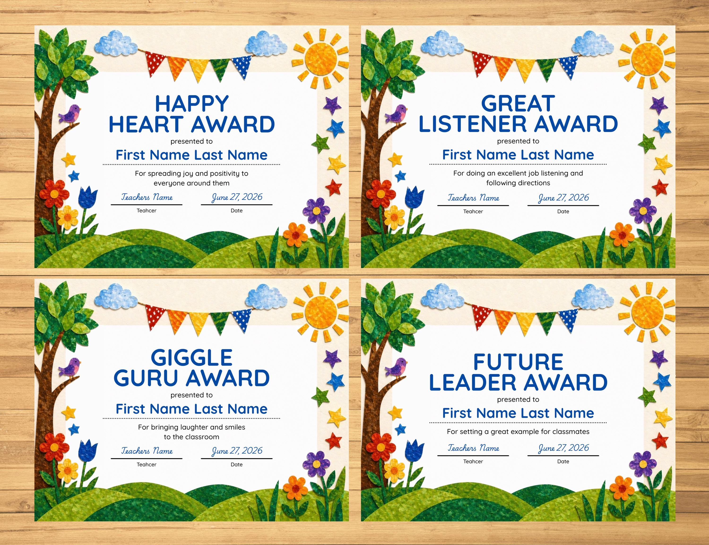 Editable Preschool Award Certificate Template | Kids Printable Diploma ...