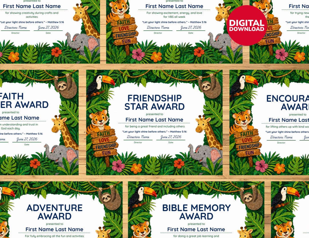 Jungle VBS Awards | Editable Canva Certificates (digital Download) - Etsy