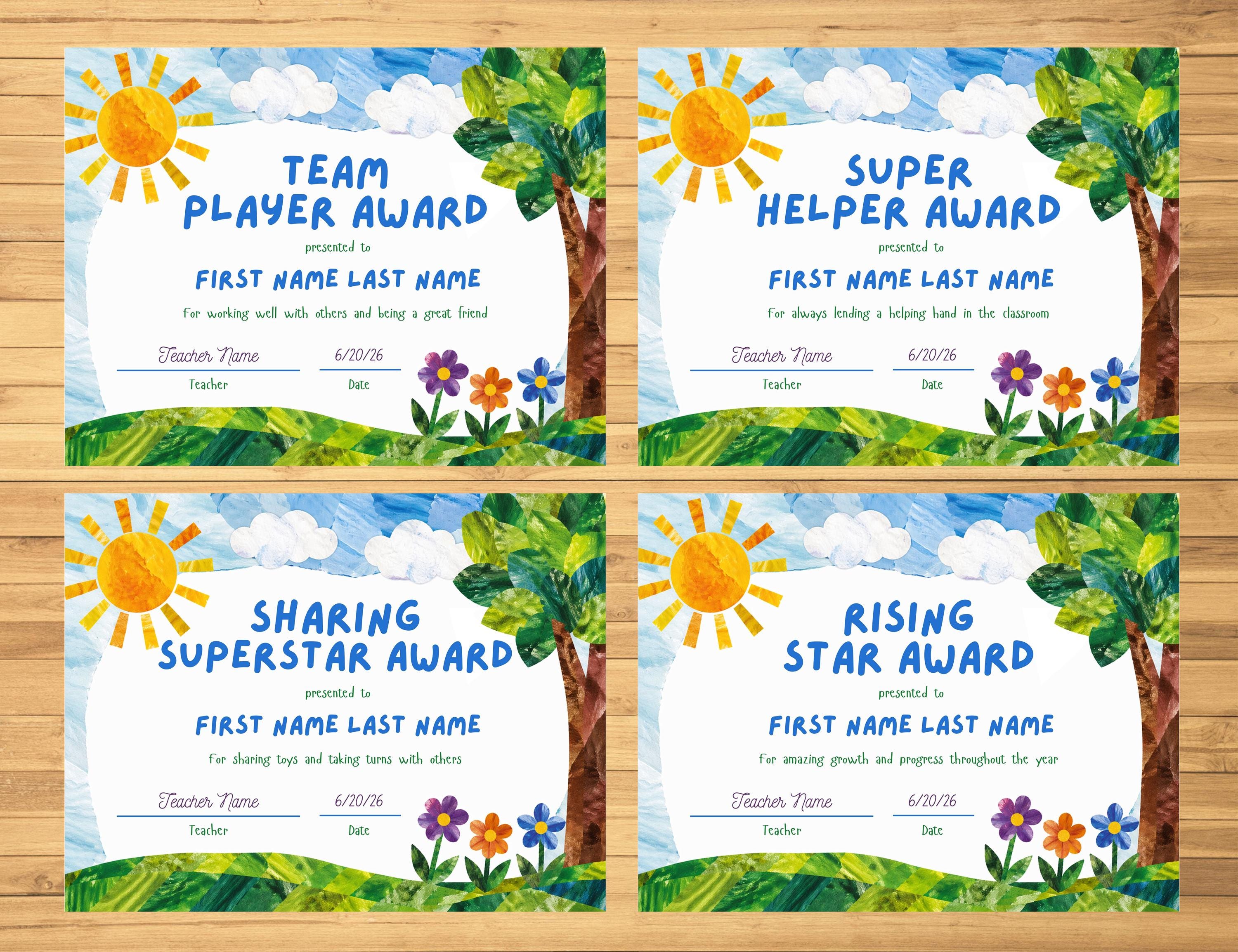 Editable Preschool Award Certificate Template | Kids Printable Diploma ...