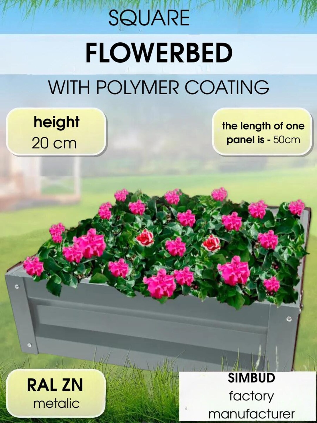 Simbud Square Raised Bed 50x50 Cm – Metalic Galvanized Steel Planter ...