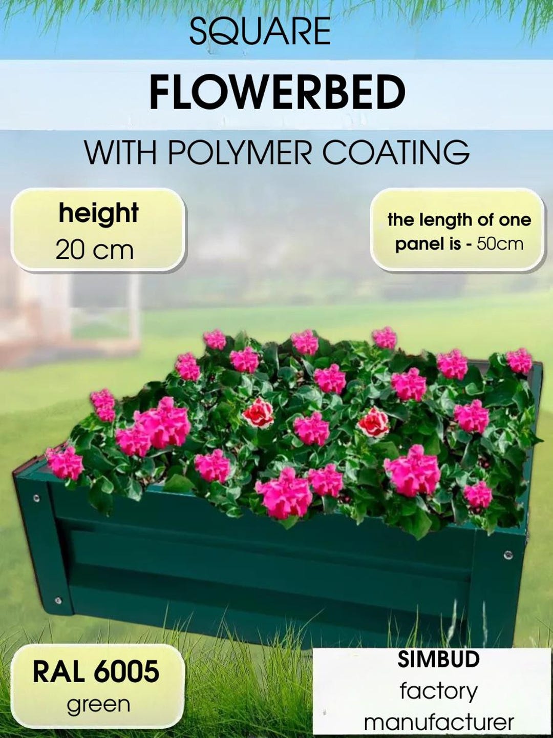 Simbud Square Raised Bed 50x50 Cm – Green Galvanized Steel Planter for ...