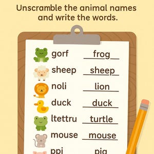 Animal Unscramble Worksheet for Kids – Fun Literacy Printable PDF - Etsy
