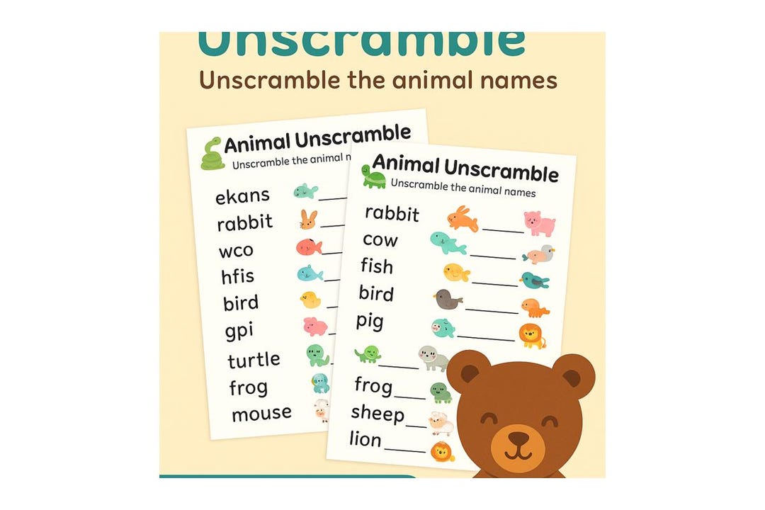 Animal Unscramble Worksheet for Kids – Fun Literacy Printable PDF - Etsy
