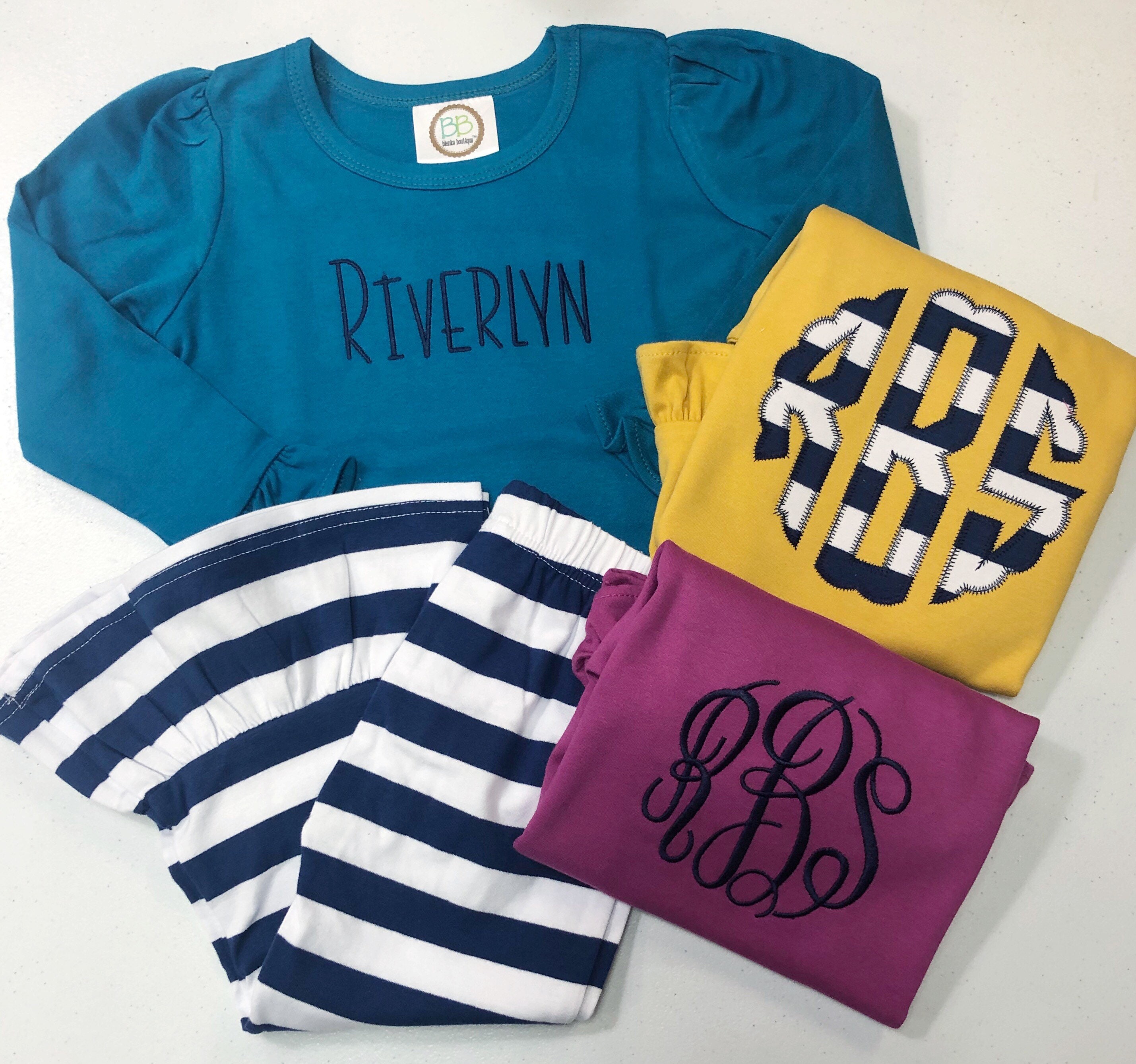 Girls monogrammed outfit boys monogram outfit personalized | Etsy