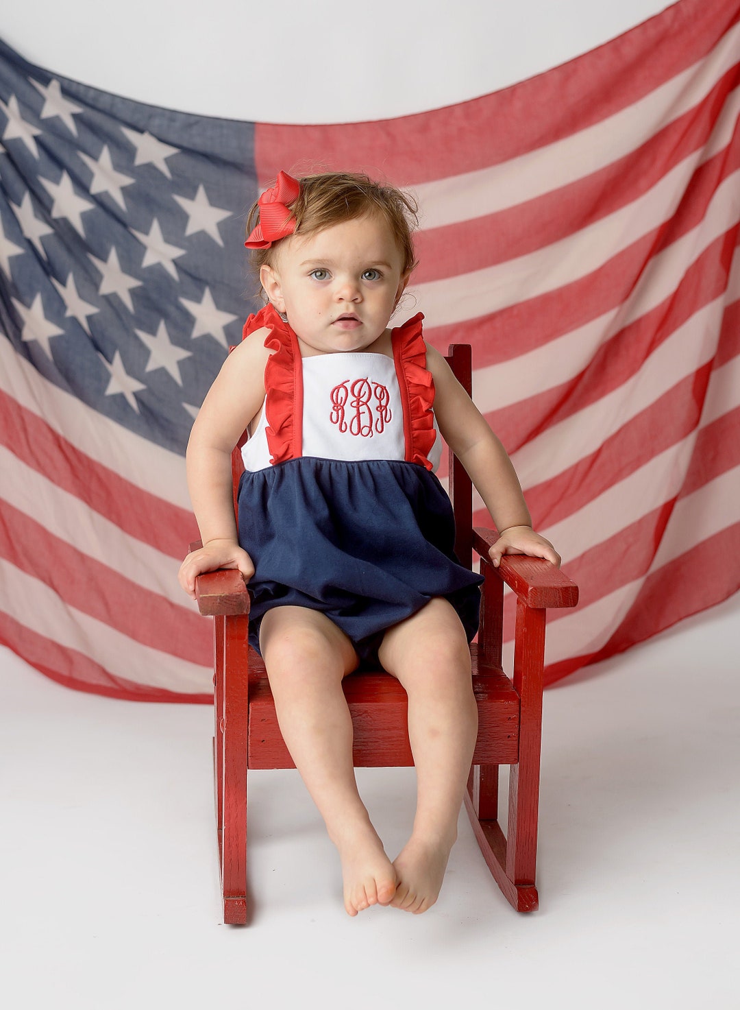 Girls Patriotic Outfit, Fourth of July Outfit, 4th Monogrammed Bubble ...