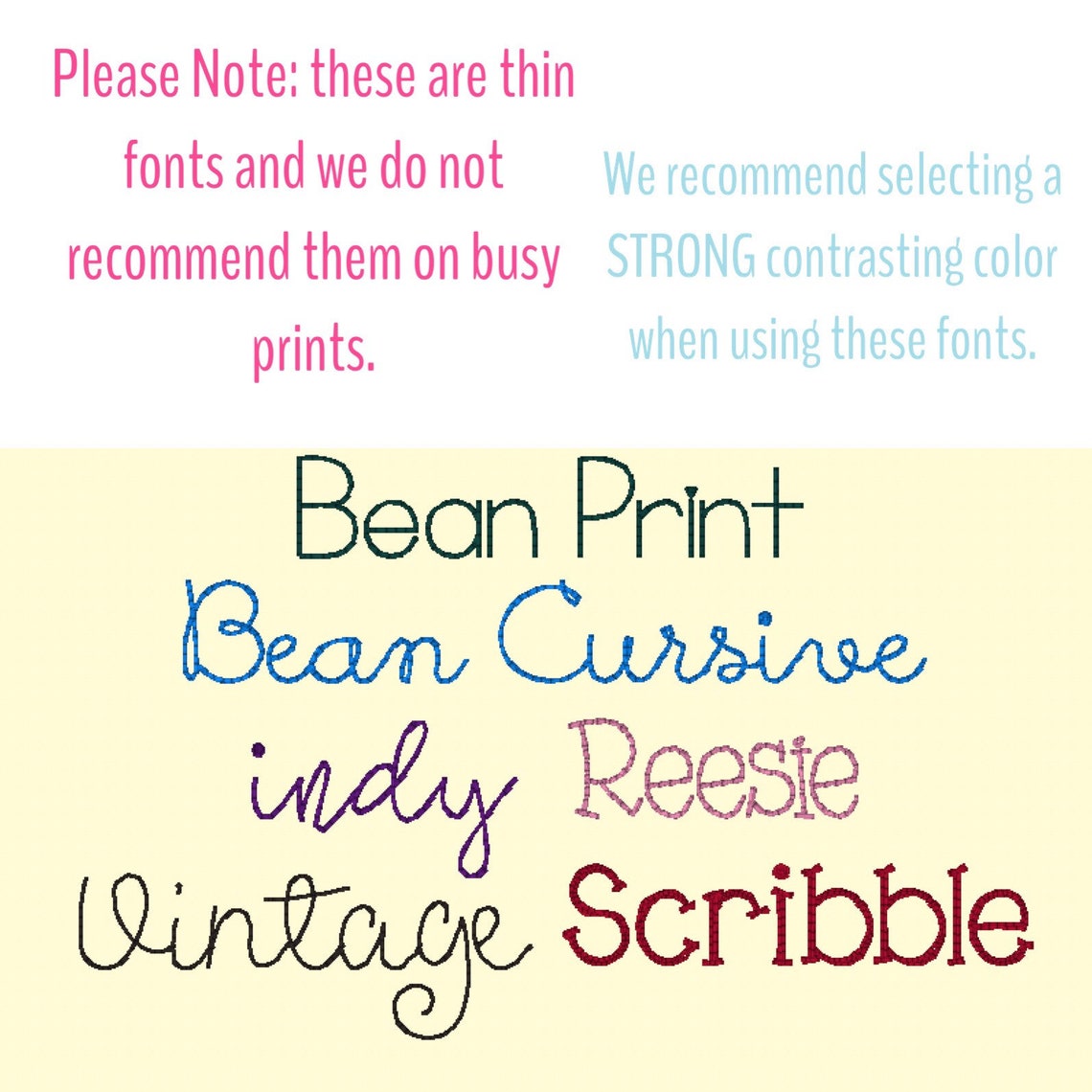 Font Options Fonts and Thread Colors DO NOT PURCHASE for - Etsy