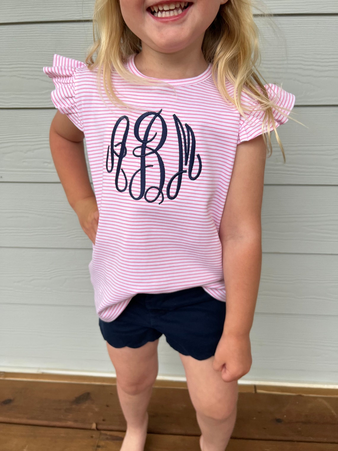 Girls Monogrammed Shirt, Flutter Sleeve Shirt, Girls Super Soft Shirt ...
