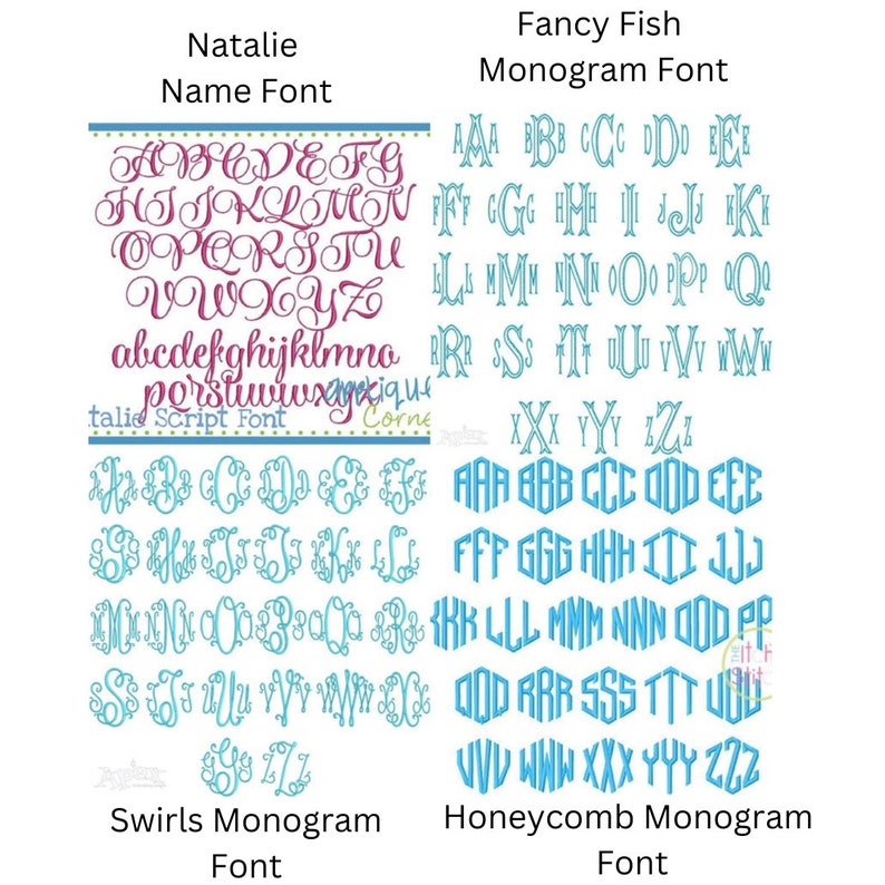 Font Options, Fonts and Thread Colors, DO NOT PURCHASE, for Viewing ...