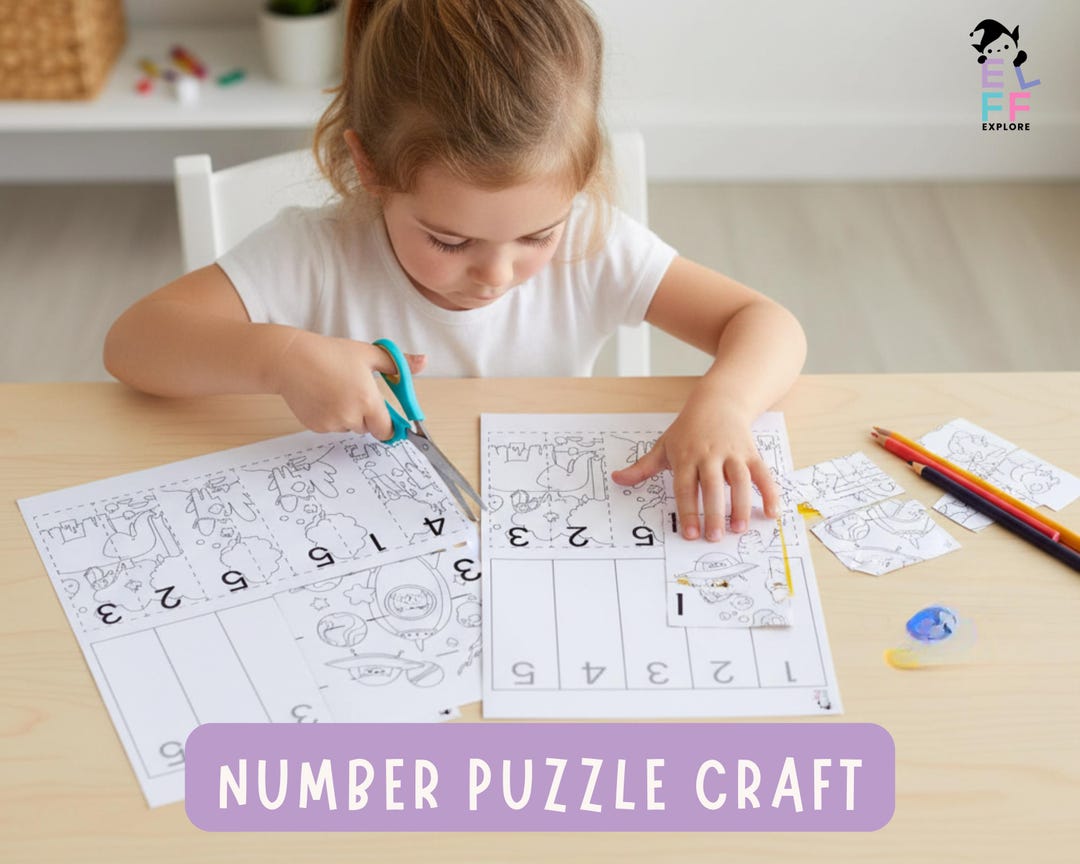 Number Puzzle Craft, Scissor Cutting and Coloring Worksheets (PDF ...