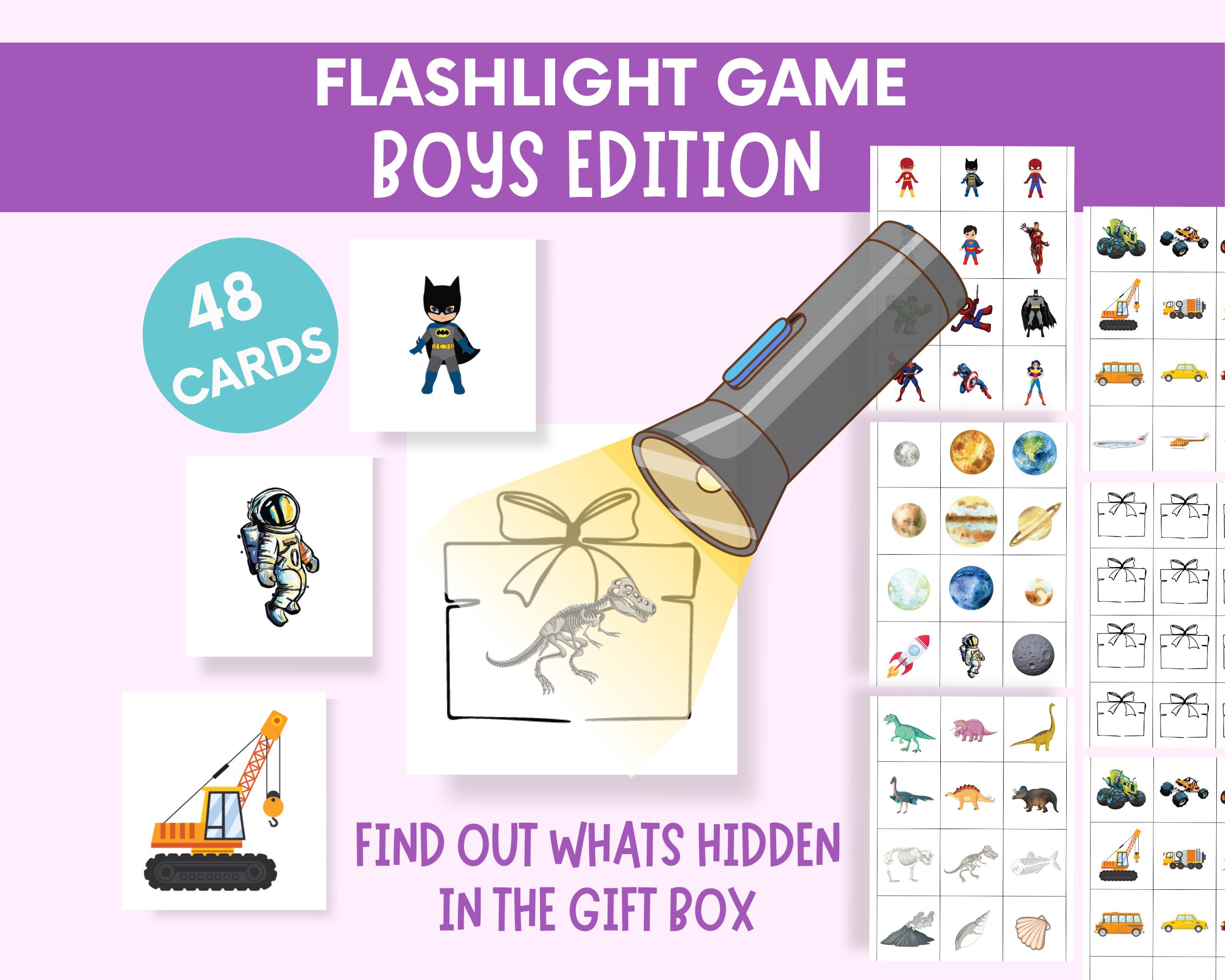 Flashlight Reveal Game, Toddler Matching Cards, Superheroes, Dinosaurs ...