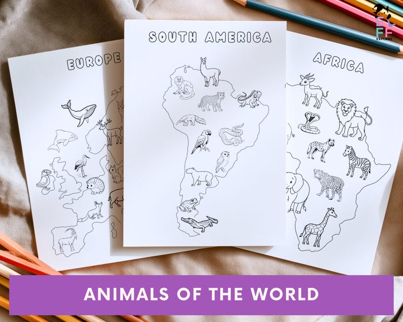 Animals of Continents Coloring Pages | Montessori Geography (PDF) - Etsy