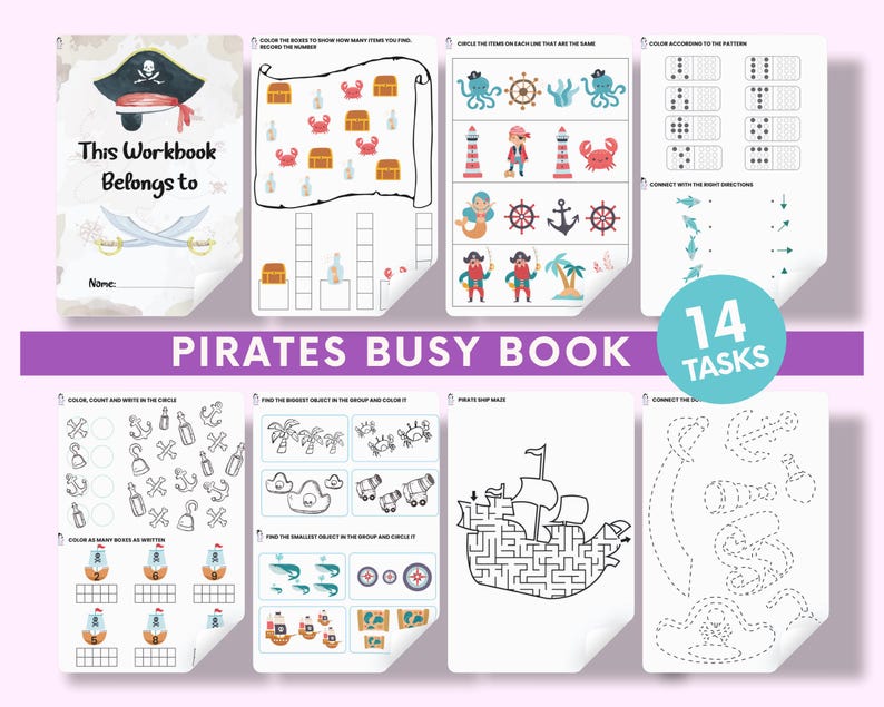 Pirates Busy Book Printable for Kids, Toddler Quiet Book, Preschool ...