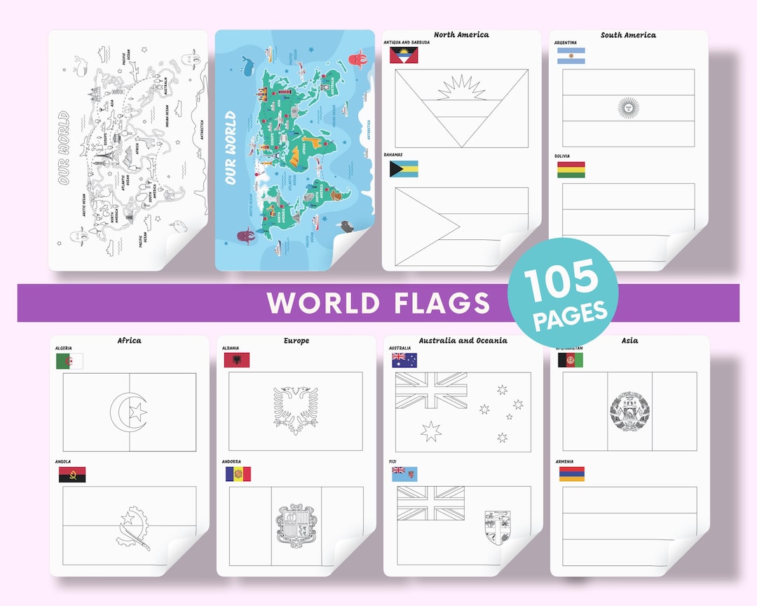 World Flags Coloring Pages for Kids, 195 Country Flags Printable ...