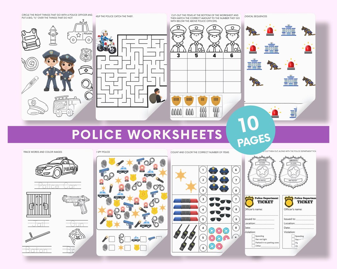 Police Activity Book: Printable Worksheets, Coloring Pages (PDF ...