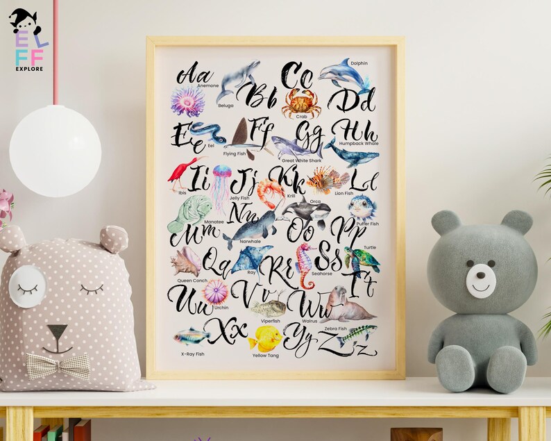 Under the Sea Alphabet Poster, ABC Wall Art for Kids, Montessori ...