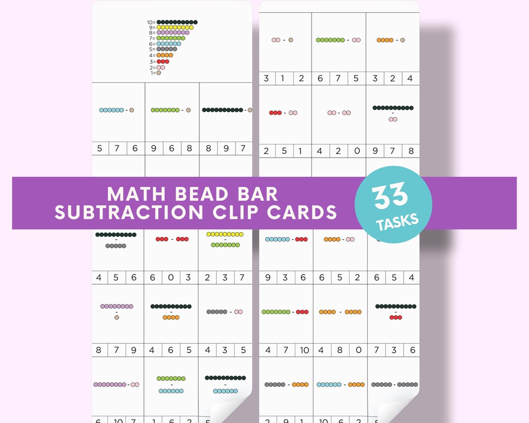 Math Worksheets | Subtraction With Montessori Bead Bars | Printable ...
