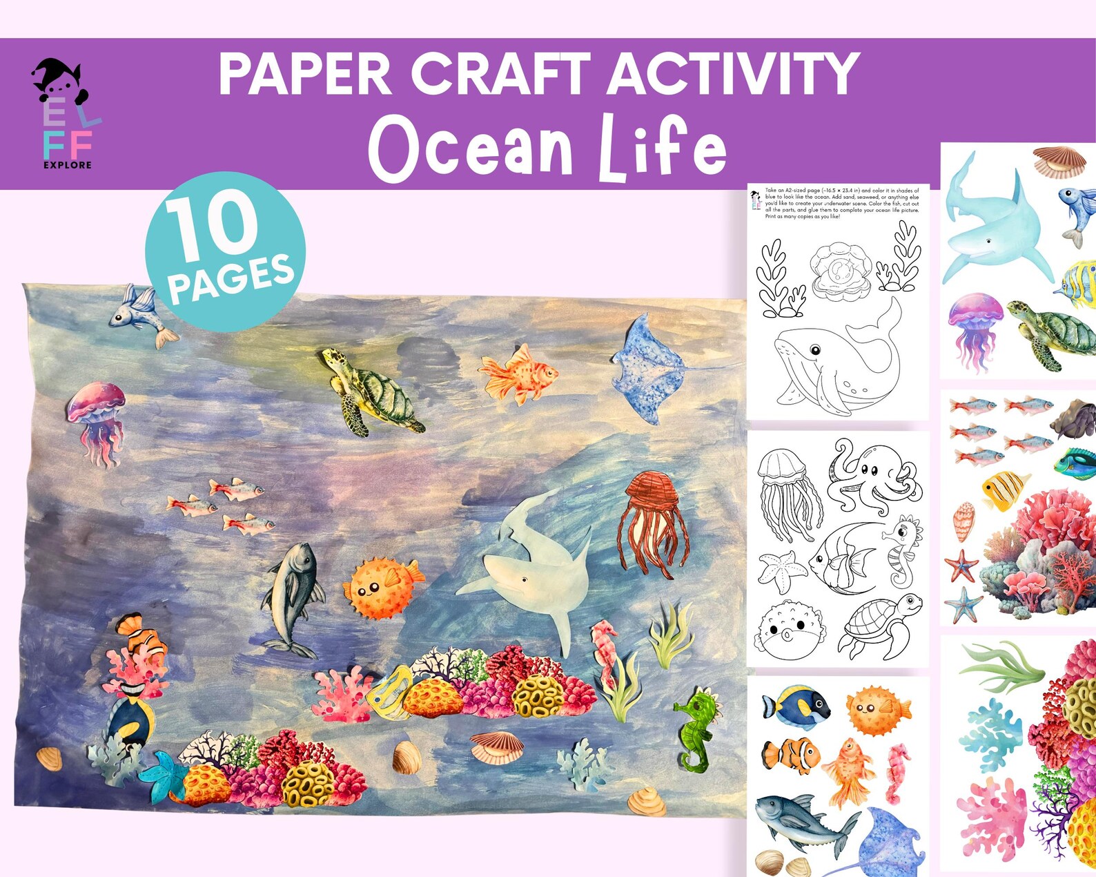 Ocean Craft Printable for Kids | Under the Sea Cutting and Coloring ...