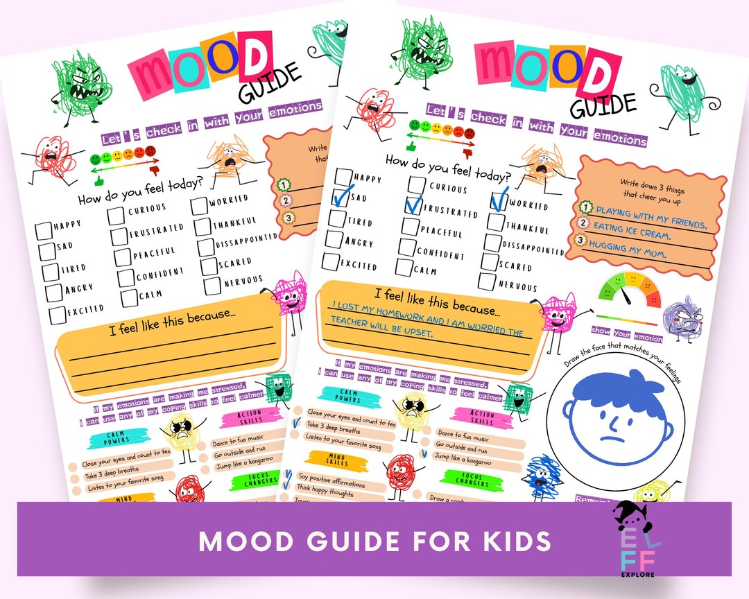 Mood Guide for Kids, Feeling Check-in Worksheet, Emotions Tracker ...