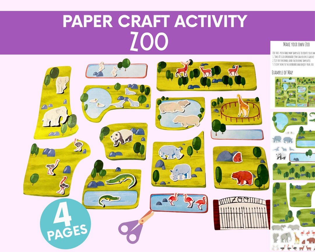 DIY Printable Zoo Activity: Cut & Paste Paper Animals Diorama (PDF ...