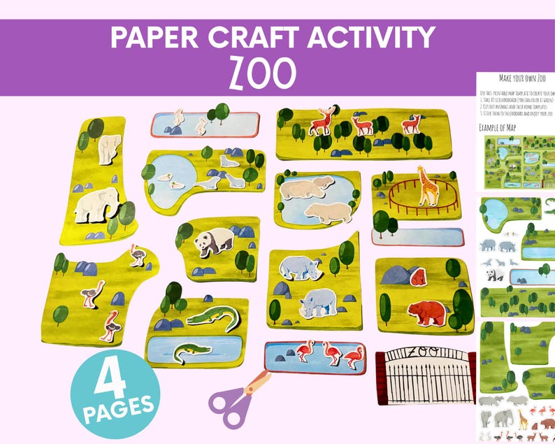 DIY Printable Zoo Activity: Cut & Paste Paper Animals Diorama (PDF ...