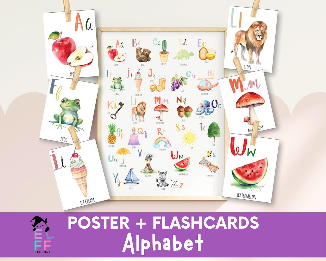 Alphabet Poster & Flashcards Bundle – Colorful ABC Watercolor Letters ...