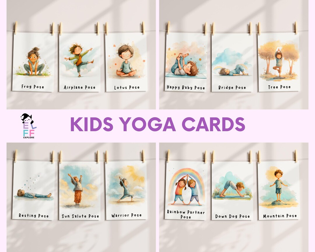 Watercolor Kids Yoga Cards: Calm Down & Movement Flashcards (PDF) - Etsy