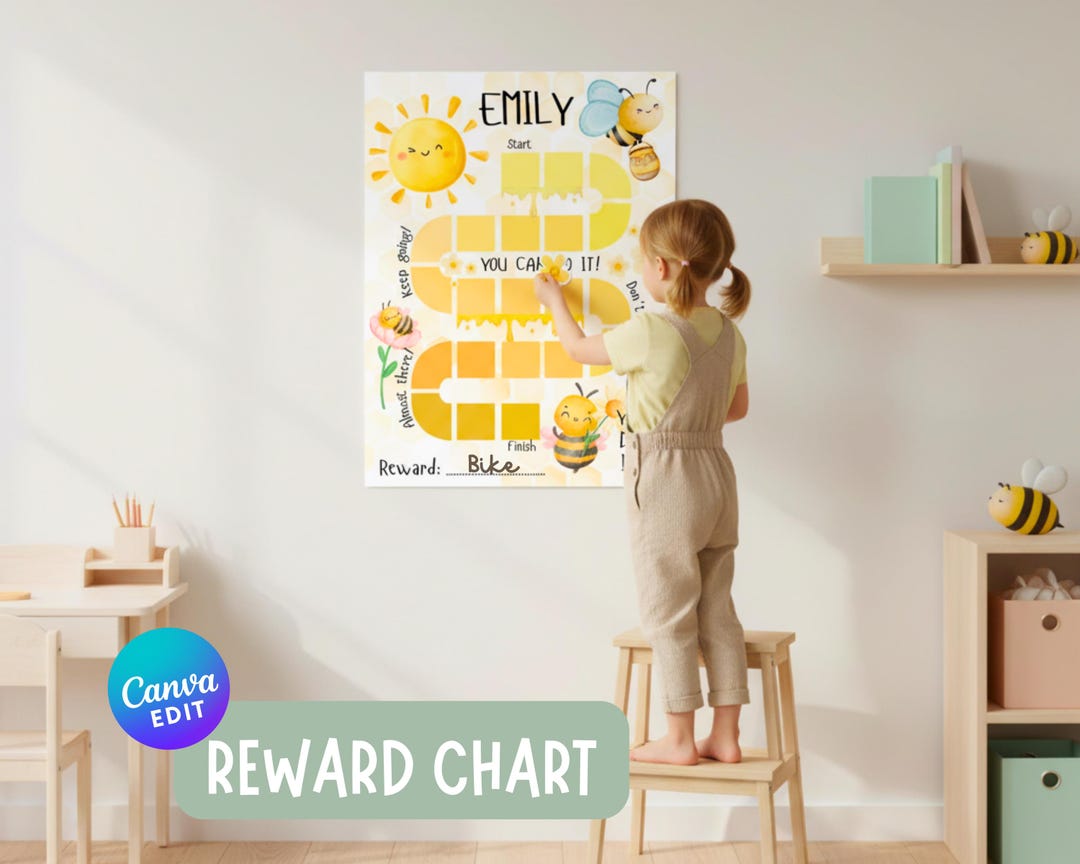 Editable Reward Chart for Kids, Bee Chore Chart, Behavior Chart for ...