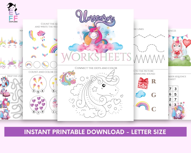 Preschool Learning Worksheets Printable | Unicorn Activities for ...