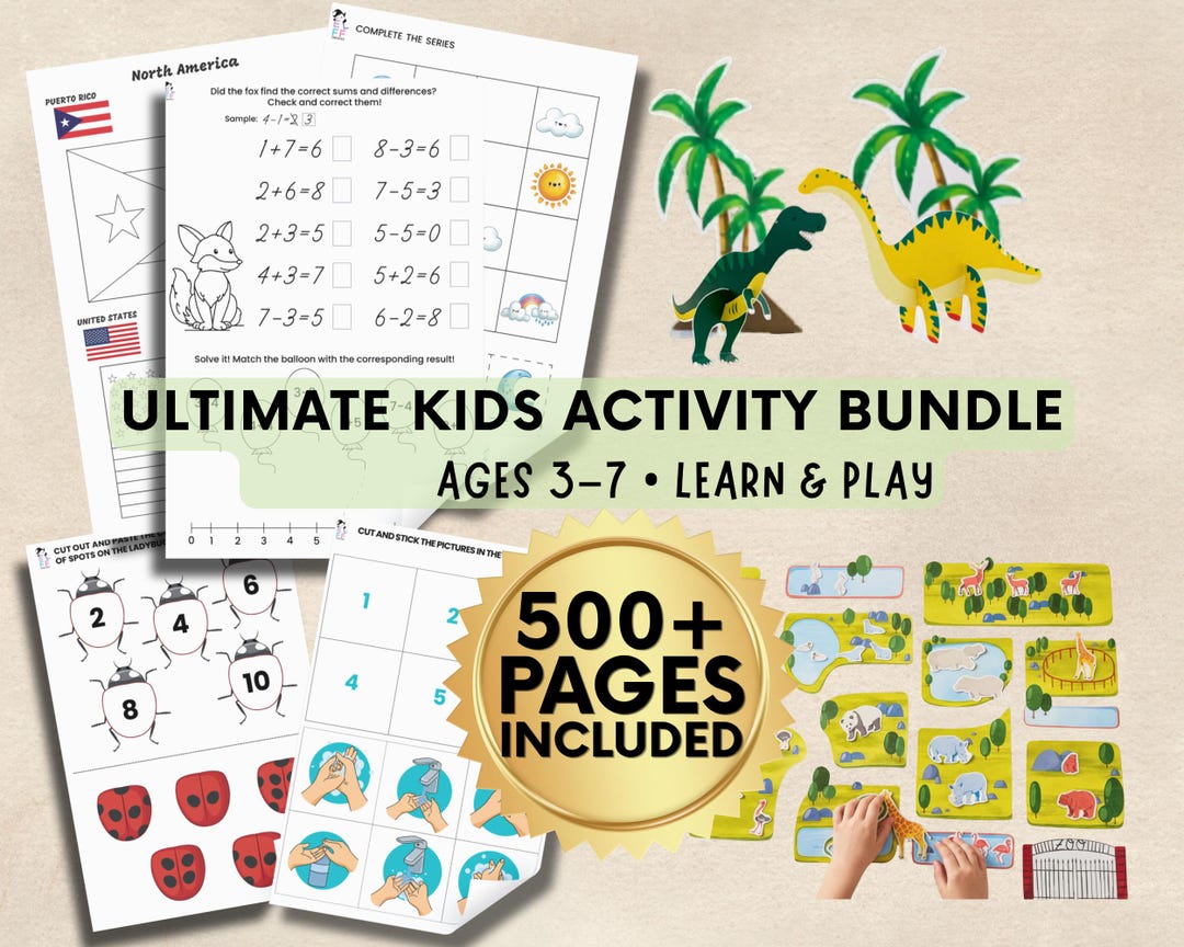 Kids Activity Bundle | 500+ Printable Worksheets & Pretend Play Sets ...