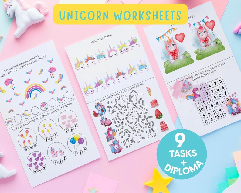 Preschool Learning Worksheets Printable | Unicorn Activities for ...