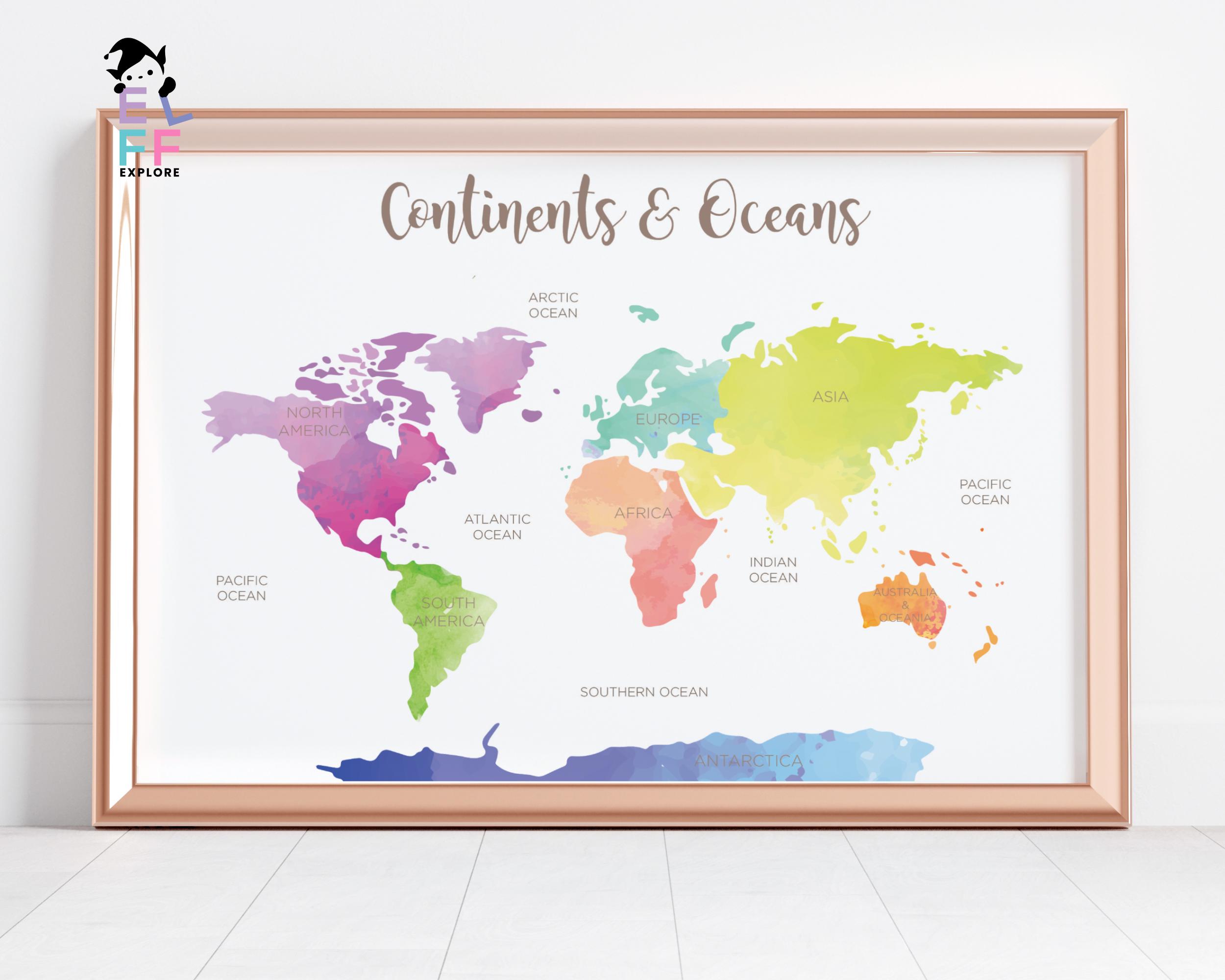 World Map Educational Poster | Continents and Oceans Printable PDF ...