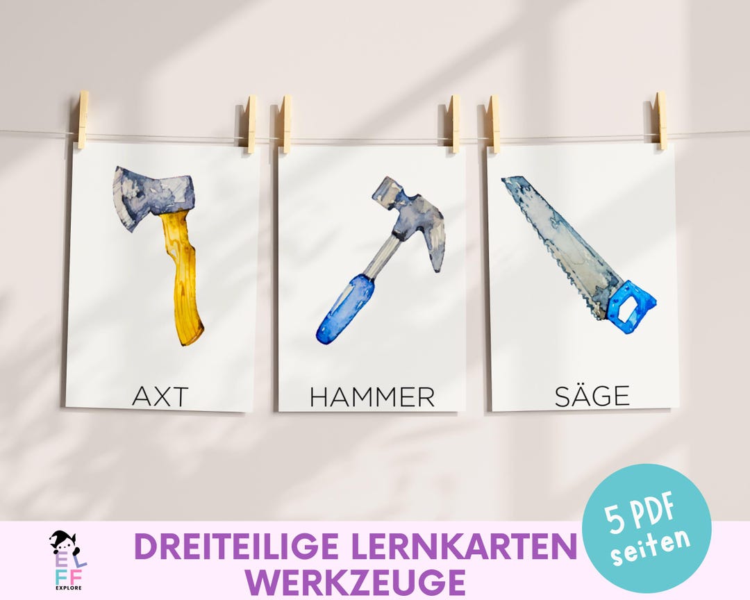 German Tools Flashcards – Deutsch Vocabulary 3-part Cards & Handwriting ...