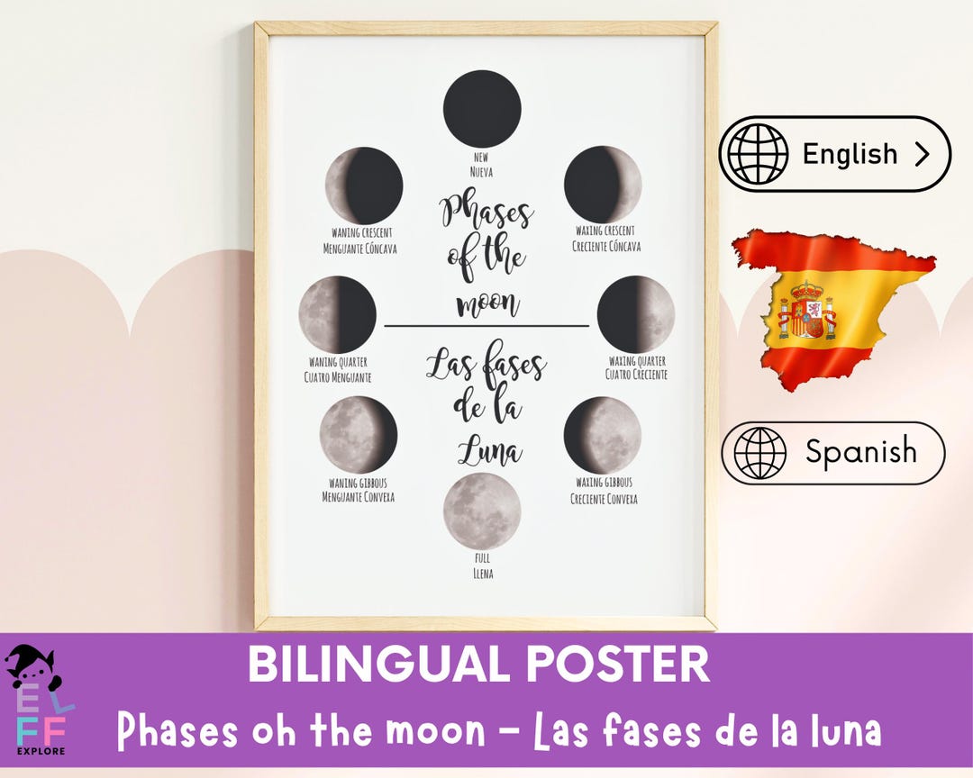 Bilingual English - Spanish Poster | Lunar Phases - Las Fases De La ...
