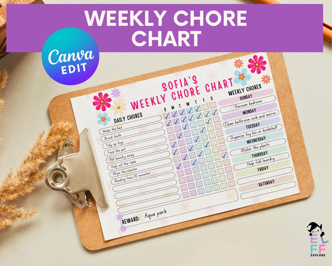 Daisy Chore Chart for Girls: Editable Kids Routine Checklist (printable ...