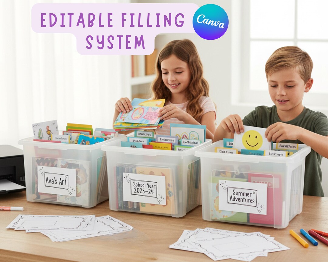 Printable School Memory Box Labels, Editable Filing System (digital ...