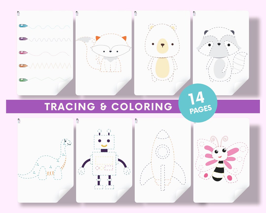 Tracing Practice & Coloring Worksheets for Kids, Pre-writing Practice ...