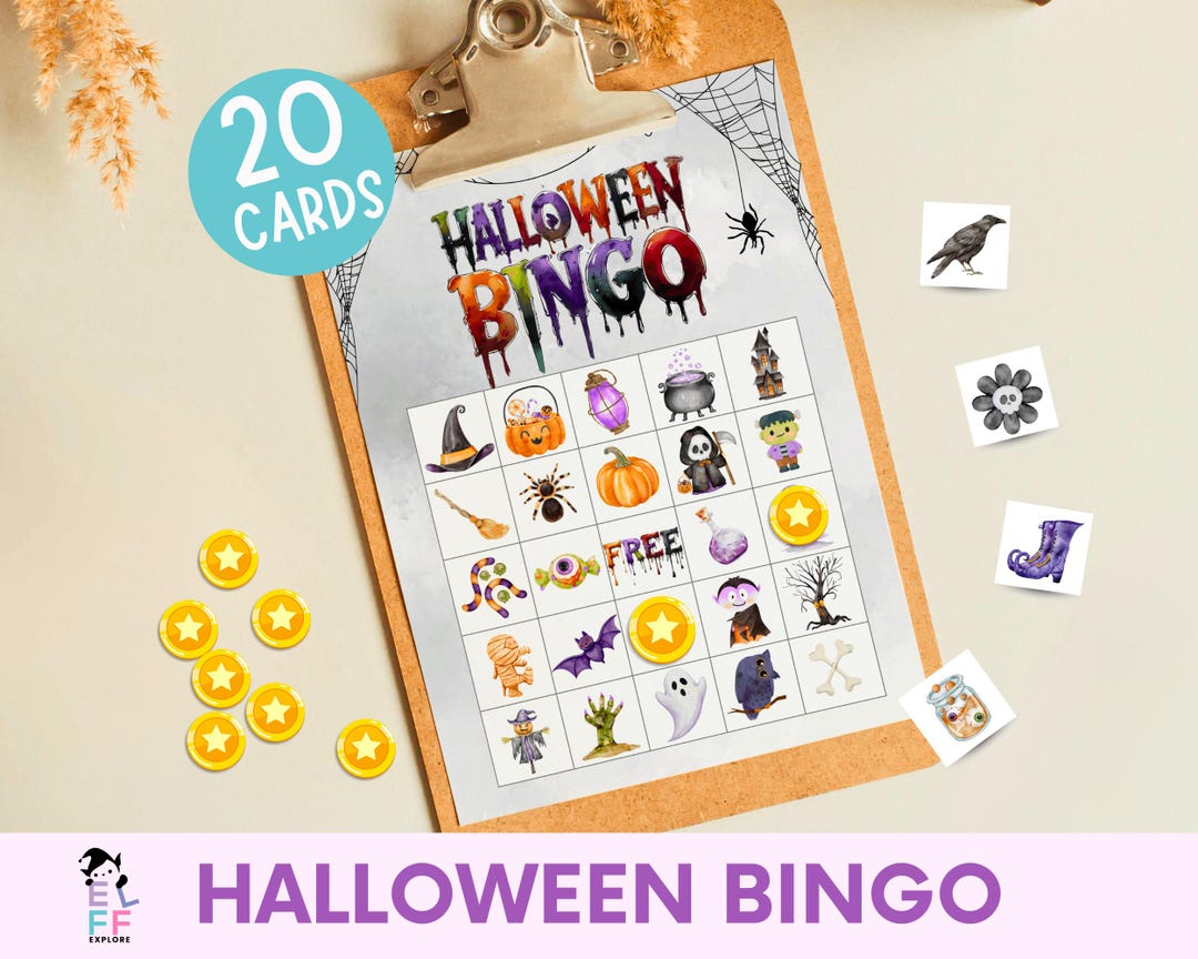 Halloween Bingo Printable Game – 20 Cards, 40 Images, Family ...