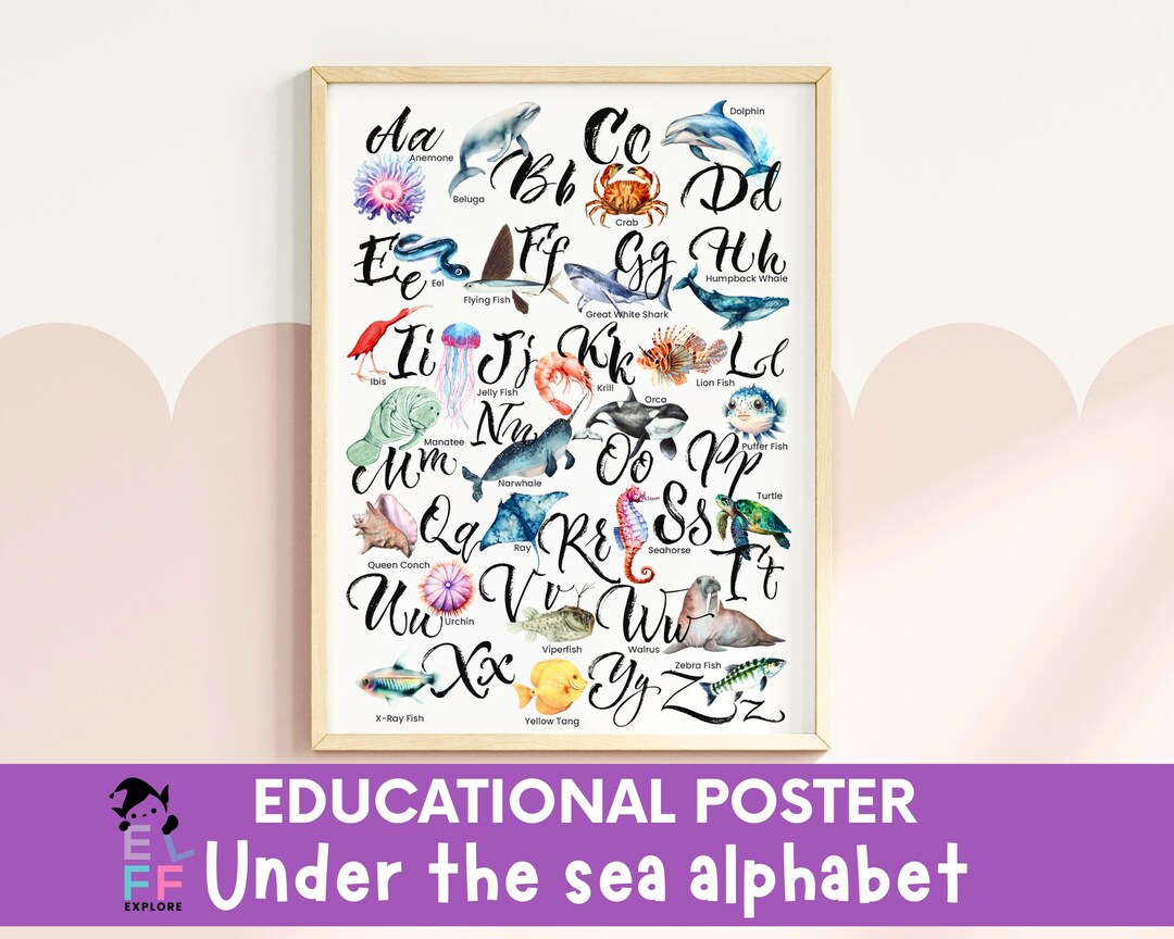 Under the Sea Alphabet Poster, ABC Wall Art for Kids, Montessori ...