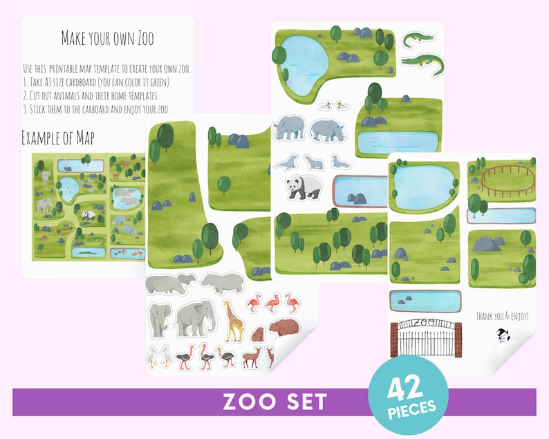 DIY Printable Zoo Activity: Cut & Paste Paper Animals Diorama (PDF ...