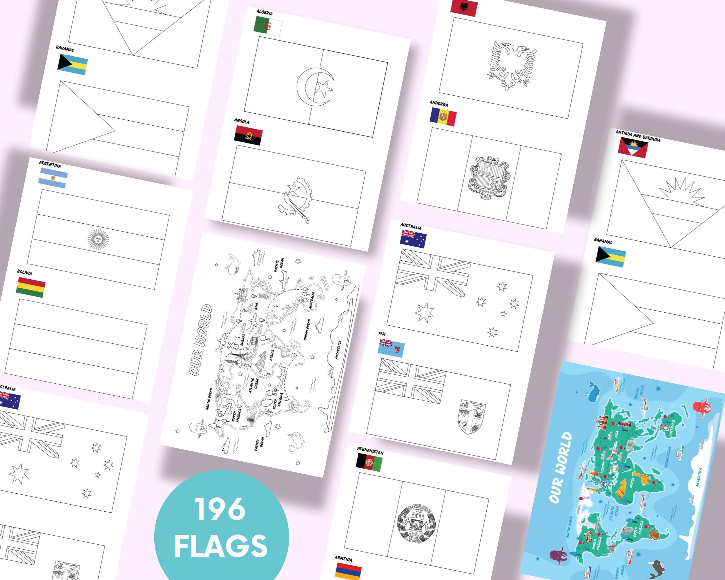 World Flags Coloring Pages for Kids, 195 Country Flags Printable ...