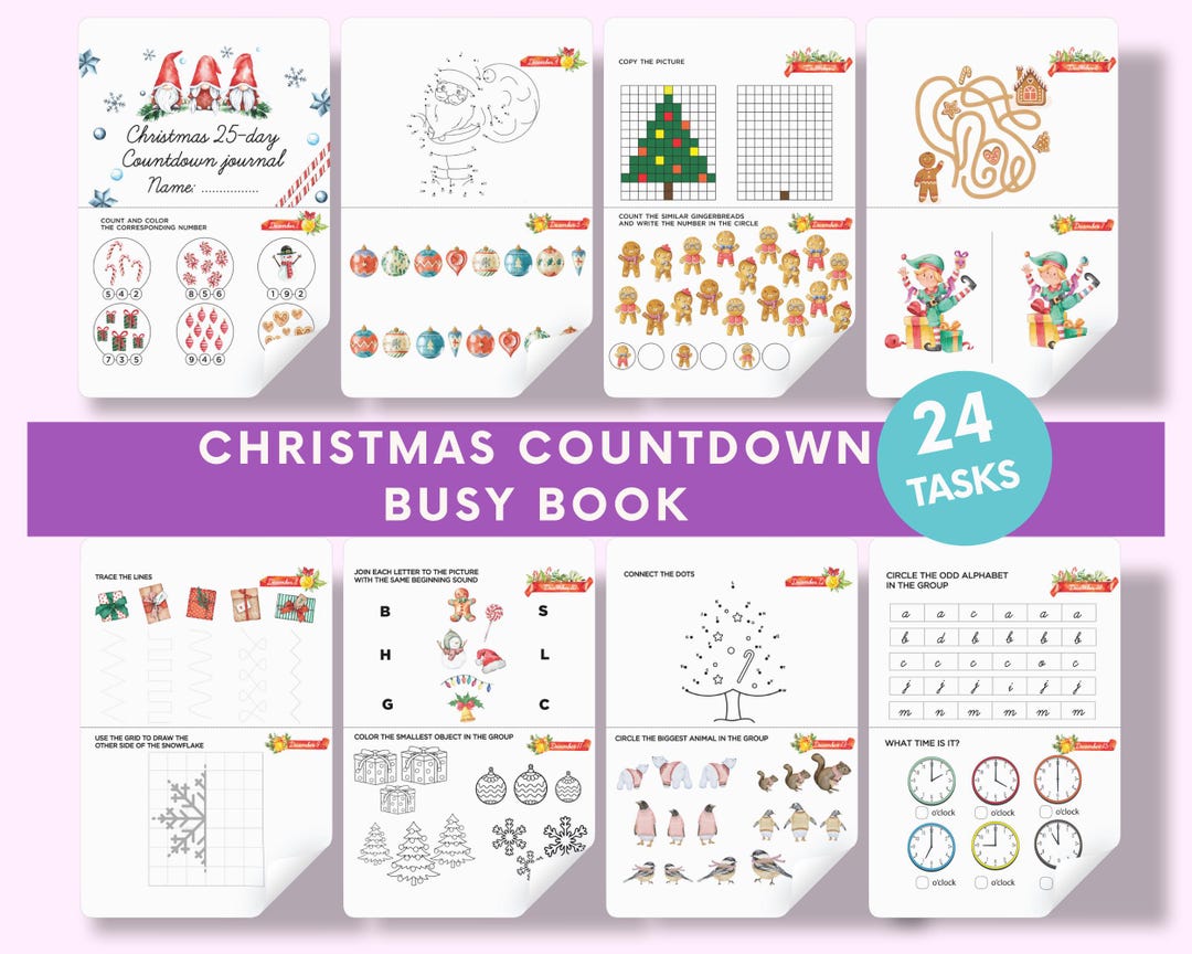 Christmas Countdown Busy Book Printable | Kids Advent Activity Journal ...