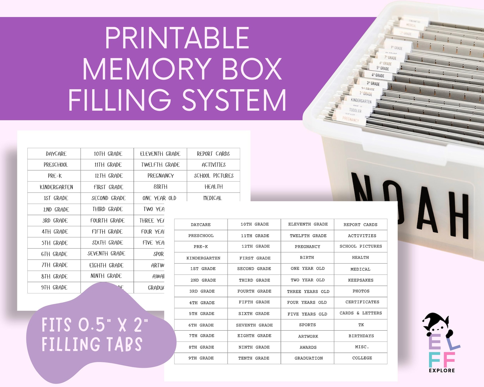 Printable School Memory Box Labels, Editable Filing System (digital ...