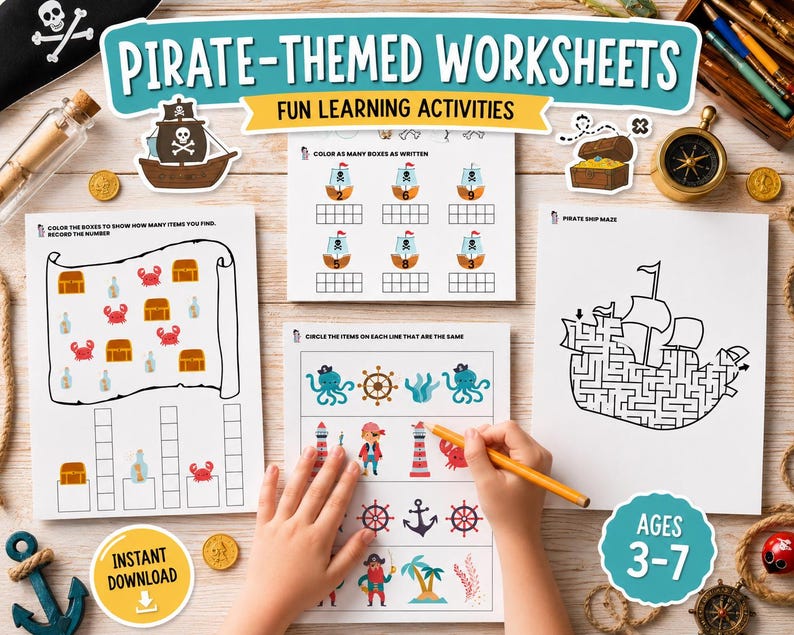 Pirate Activities for Kids | Printable Pirate Busy Book | Preschool ...