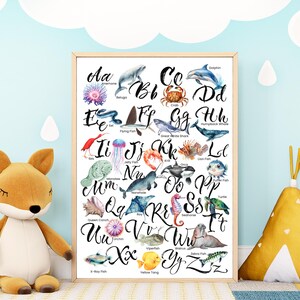Under the Sea Alphabet Poster, ABC Wall Art for Kids, Montessori ...