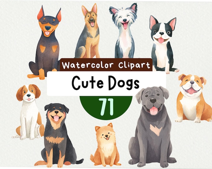 40 Cute Puppy Watercolor Clipart PNG Bundle , Commercial Use, Digital ...