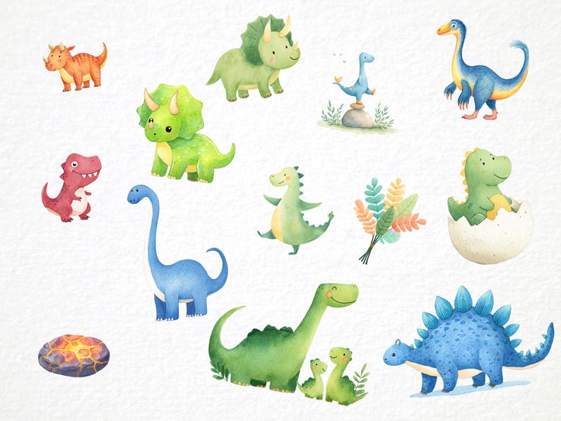 Cute Dino World Clipart 71 PNG, Watercolor Dinosaurs Illustrations, T ...