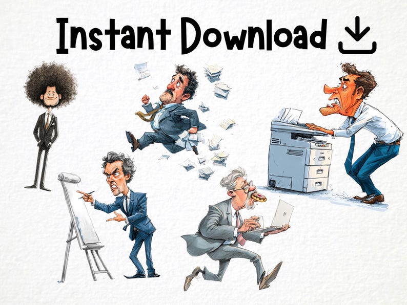 Funny Office Watercolor Clipart – Cartoon Workplace Characters PNG ...