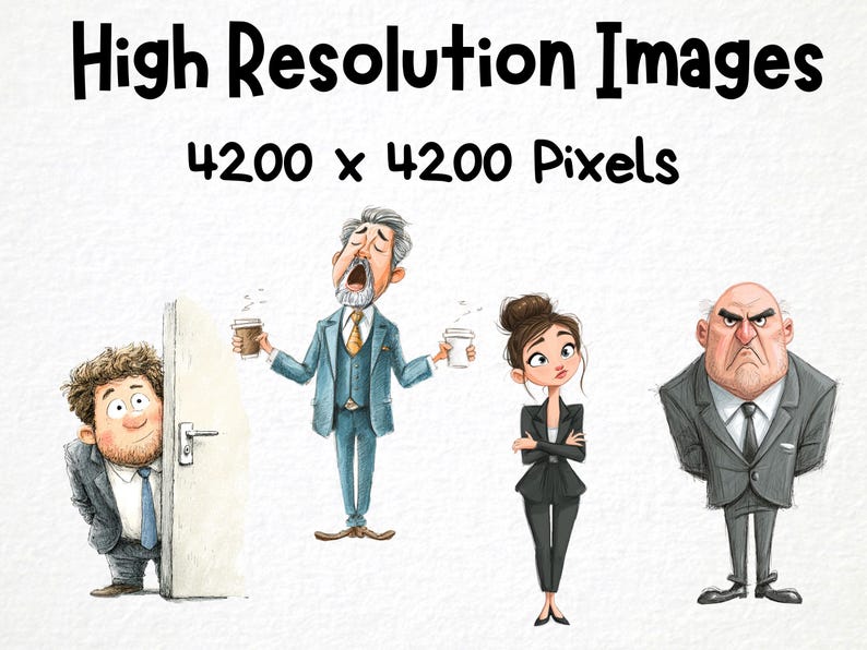 Funny Office Watercolor Clipart – Cartoon Workplace Characters PNG ...