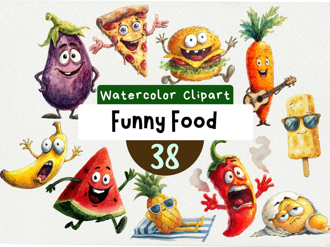 Funny Food Clipart 38 PNG, Watercolor Silly Cartoon Veggies ...
