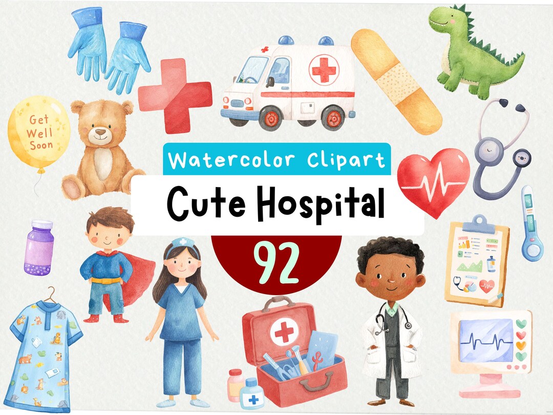Cute Hospital Clipart 92 PNG, Watercolor Nursery Medicine Illustration ...